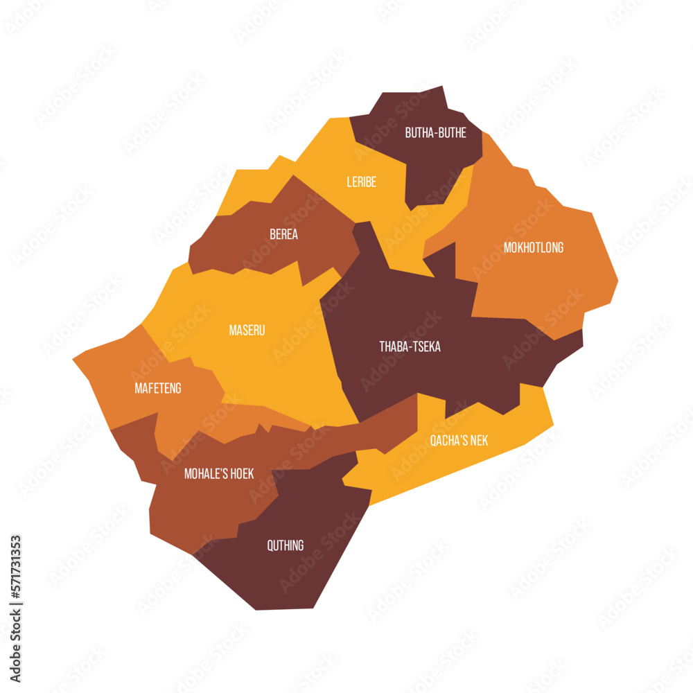 Lesotho political map of administrative divisions - districts. Flat ...