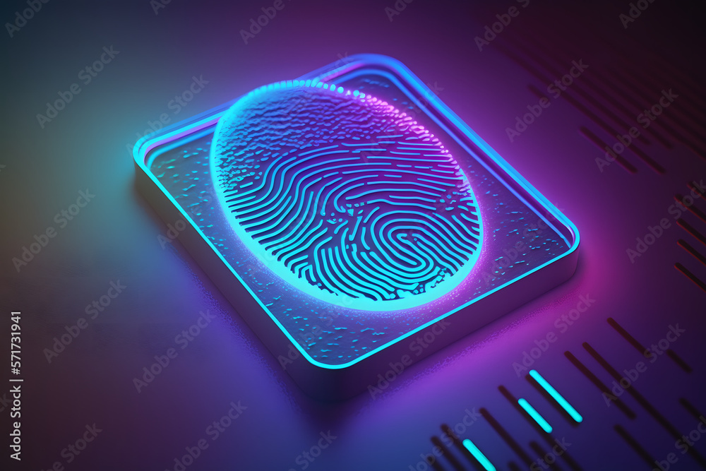 Fingerprint on scanner glowing in ultraviolet created with generative ...