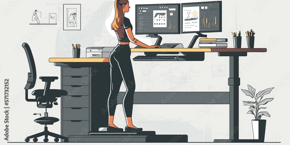 benefits of using a standing desk in workplace, concept of Ergonomic ...