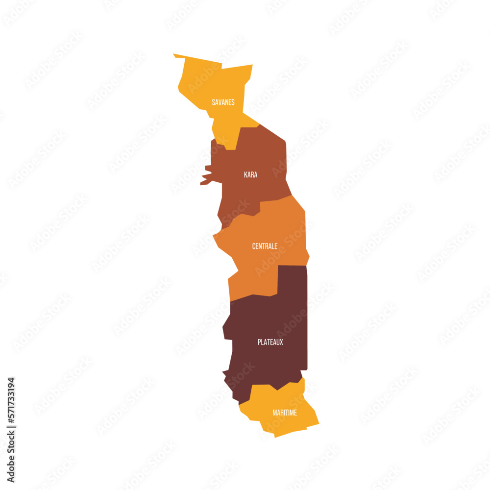 Togo political map of administrative divisions - regions. Flat vector ...