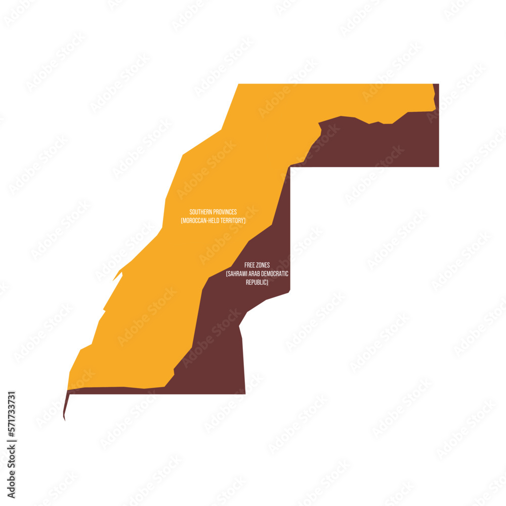 Western map of land divided between Morocco and Sahrawi Arab Democratic ...