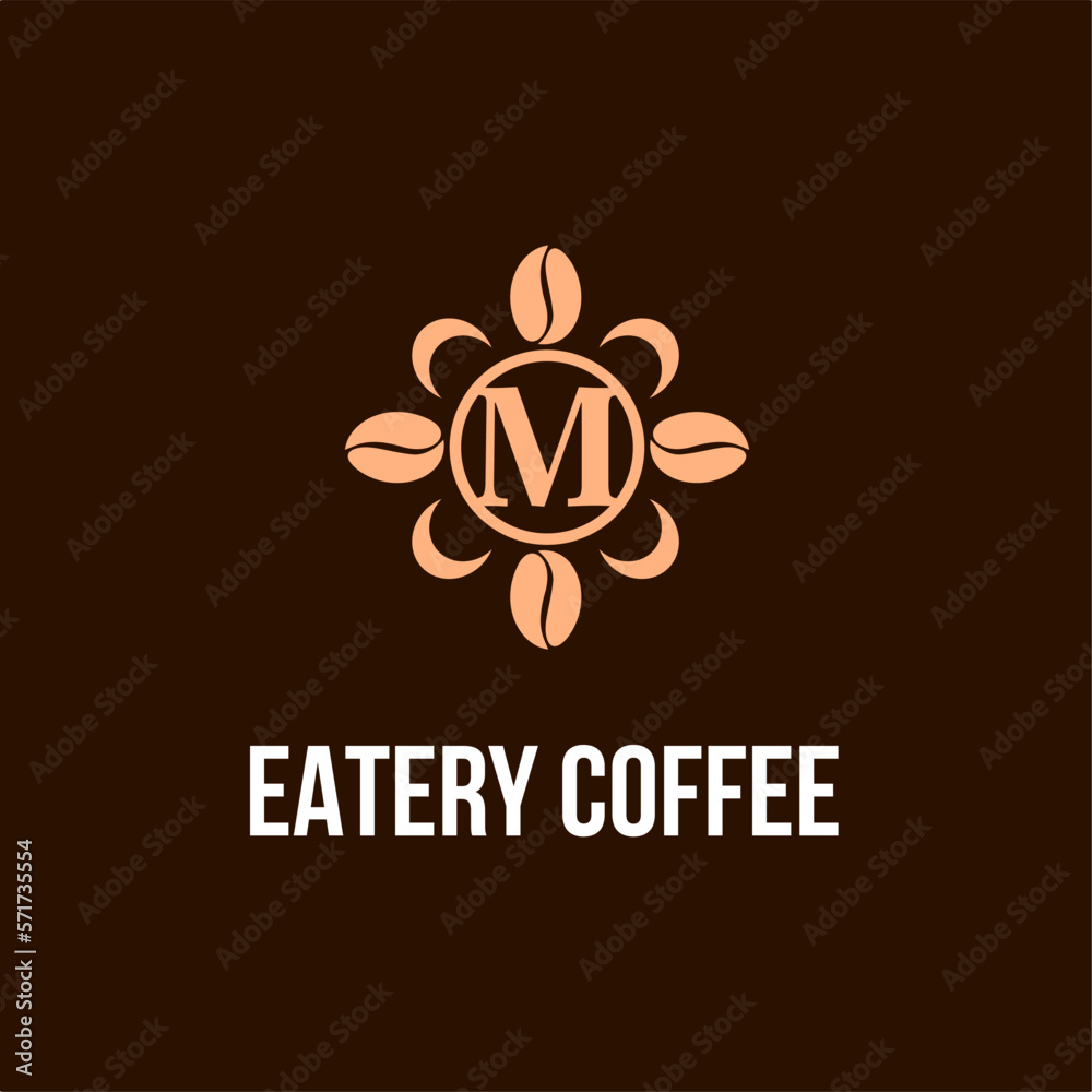 Letter M with Coffee Bean Icon for Cafe, Coffee Shop, Bean Company Logo ...
