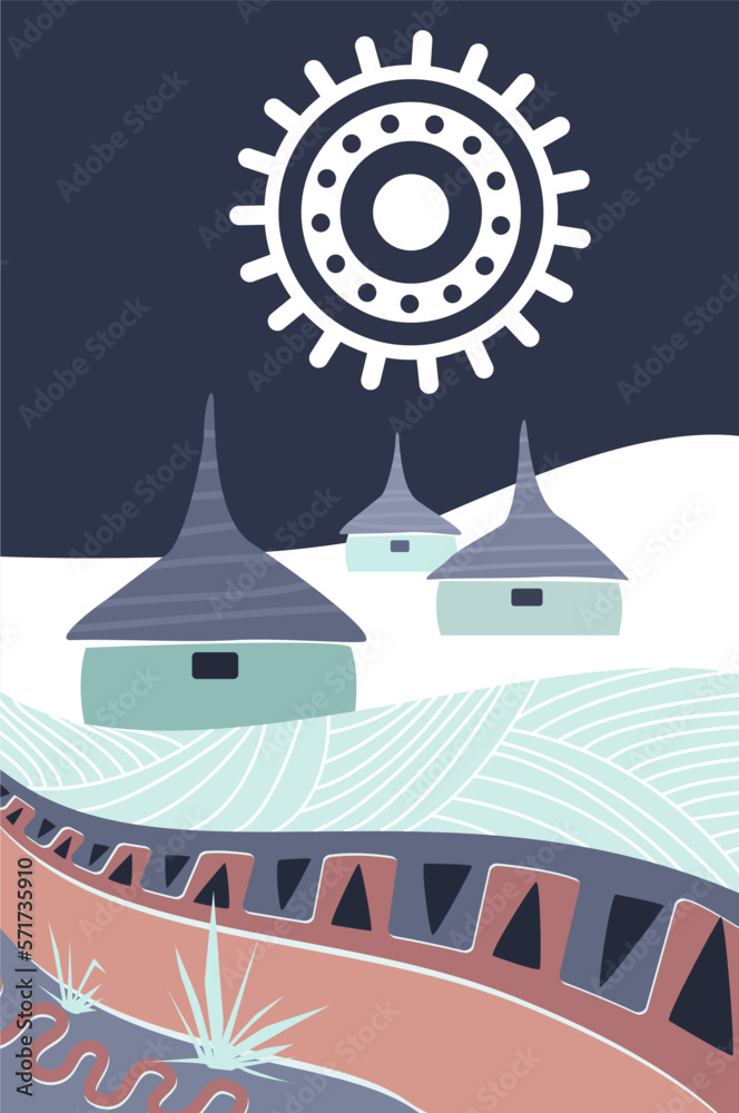 African tribal village. Houses in africa, tribe ethnic culture vector ...
