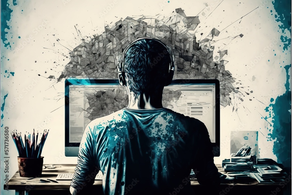 Rear view of person with ADHD working, concept of Unfinished Task and ...