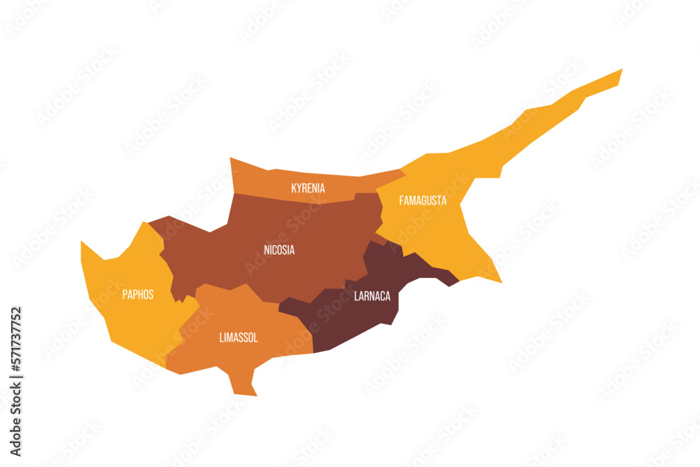 Cyprus political map of administrative divisions - districts. Flat ...