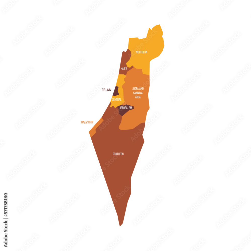 Israel political map of administrative divisions - districts, Gaza ...