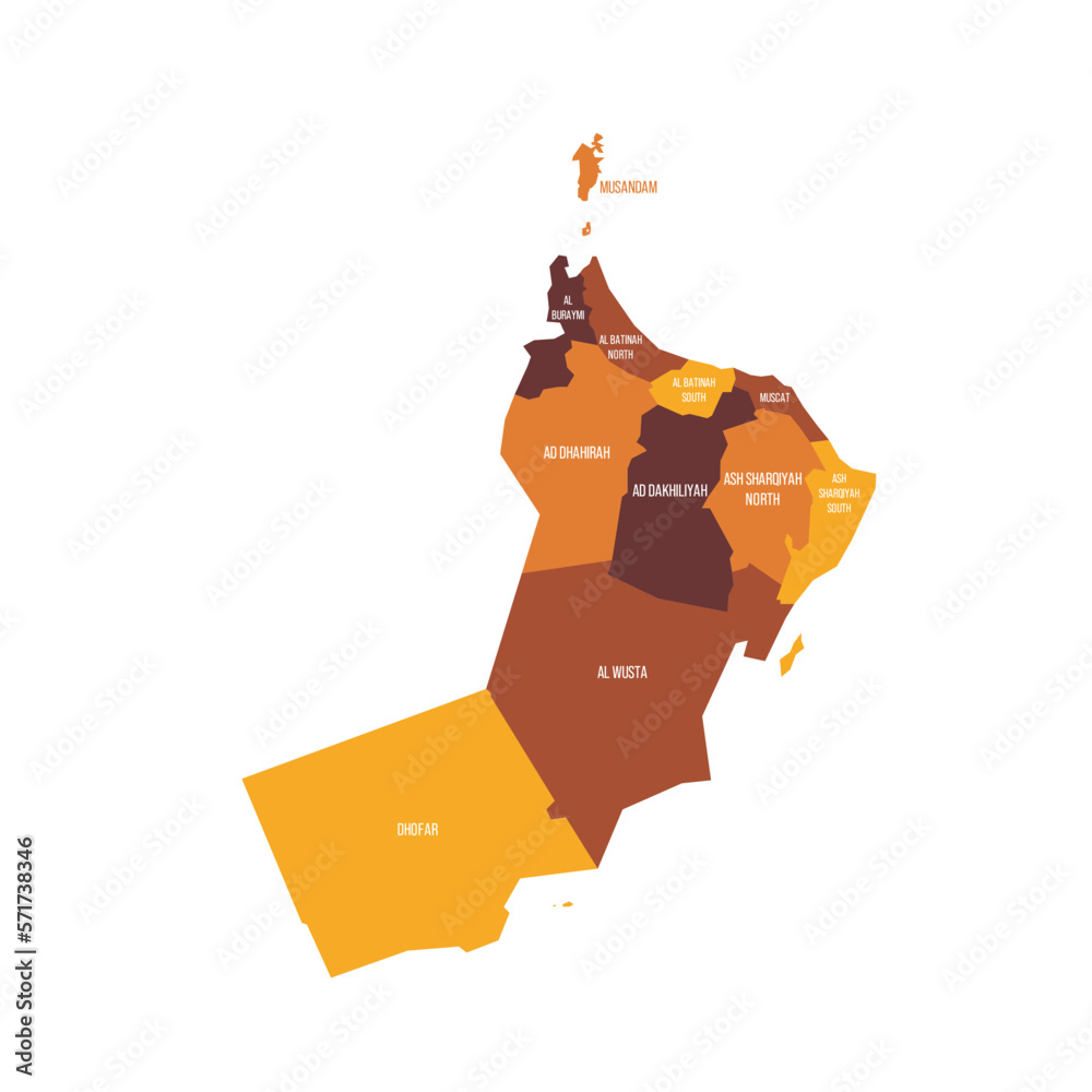 Oman political map of administrative divisions - governorates. Flat ...