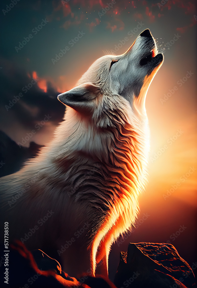 The most beautiful arctic wolf crying to the moon Stock Illustration ...