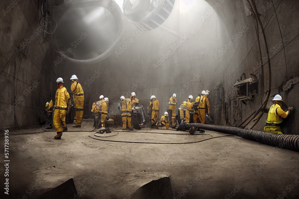 Rescue officials are going down to the concrete tank to rescue workers ...