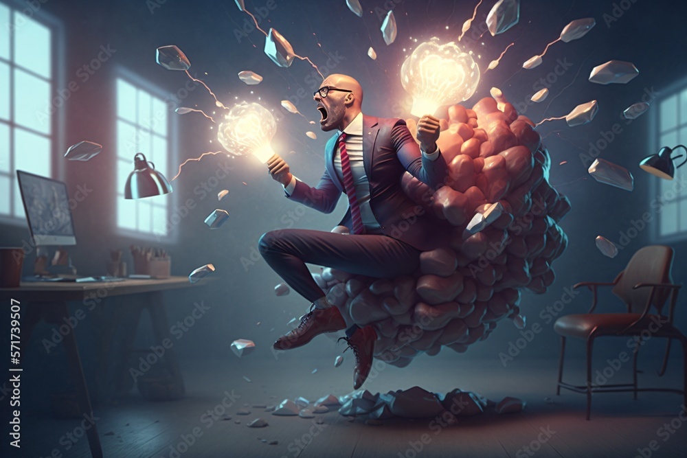 bright idea and creative thinking, visualization of brainstorming, a ...