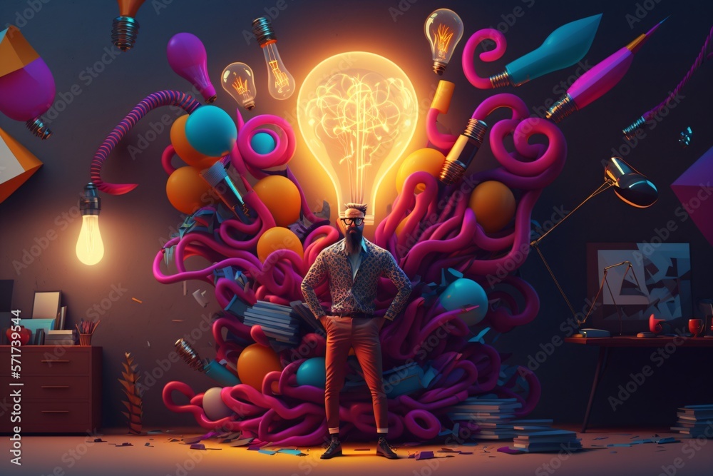 bright idea and creative thinking, visualization of brainstorming, a ...