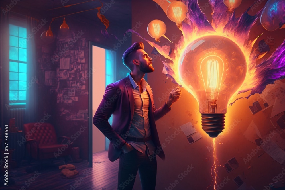 bright idea and creative thinking, visualization of brainstorming, a ...