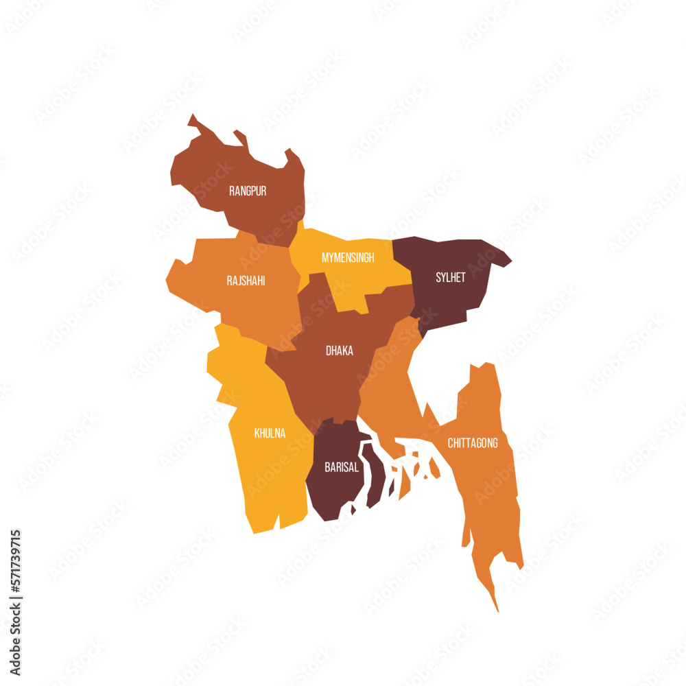 Bangladesh political map of administrative divisions - divisions. Flat ...