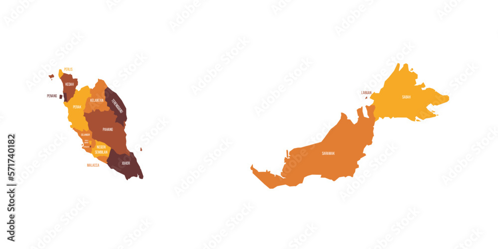 Malaysia political map of administrative divisions - states and federal ...