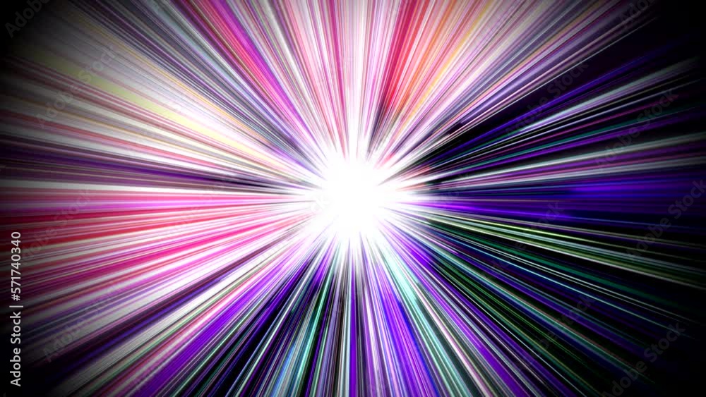 Moving forward inside rotating science fiction tunnel with violet, red ...