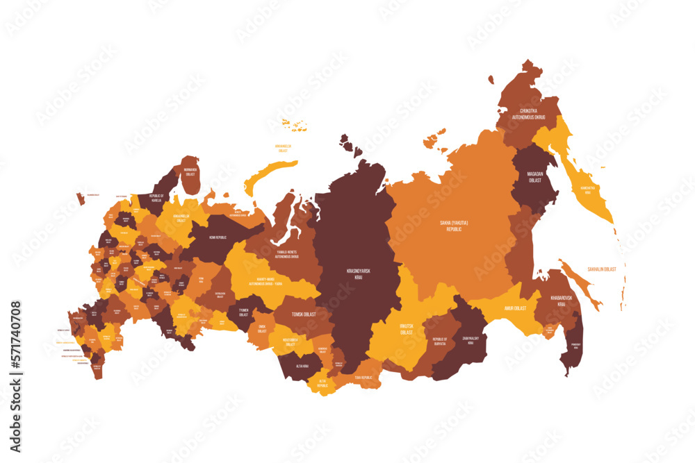 Russia political map of administrative divisions - oblasts, republics ...