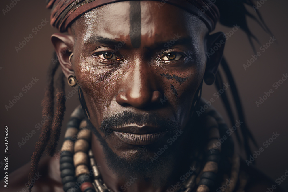 Portrait of man from Himba herder tribe in Namibia. Ai generated art ...