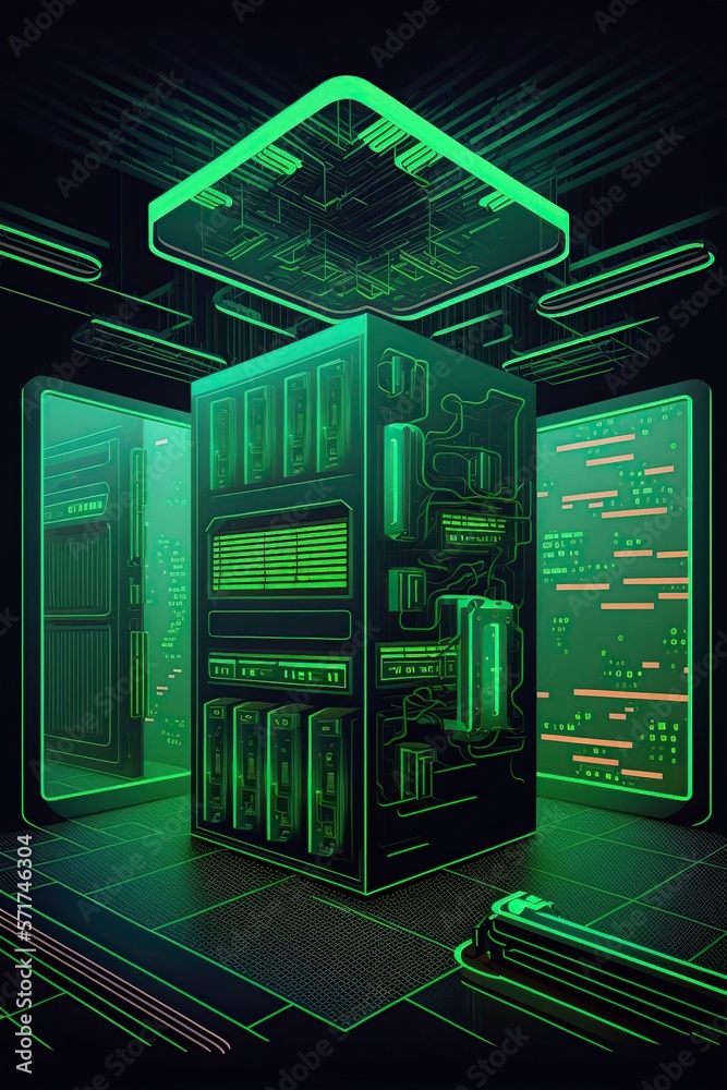 cartoon illustration, interior of futuristic data center or server room, ai generative Stock ...