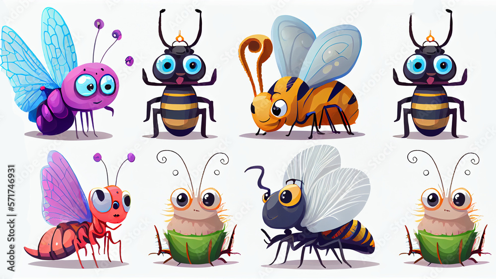 set of funny cartoon insects Stock Illustration | Adobe Stock