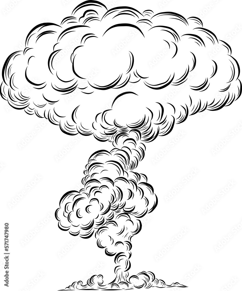 Bomb explosion mushroom cloud by hand drawing.Bomb cloud vector on ...