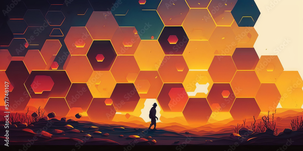 honeycomb walk sunset Stock Illustration | Adobe Stock