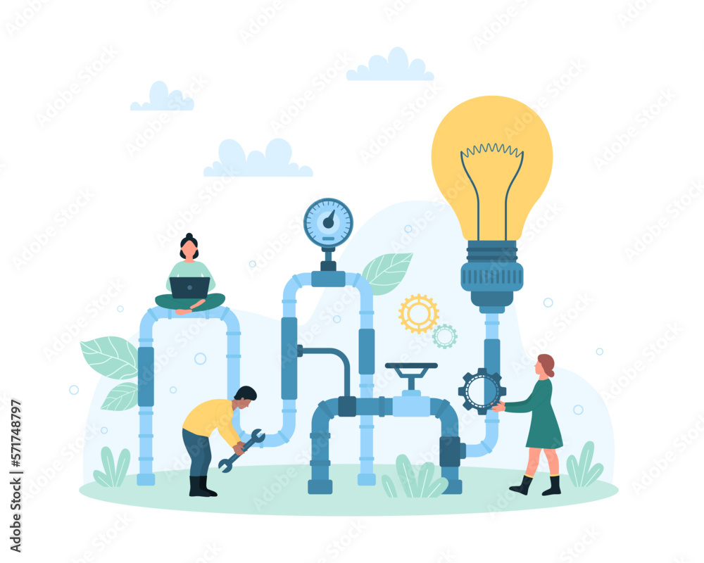 Creative project generation process vector illustration. Cartoon tiny ...