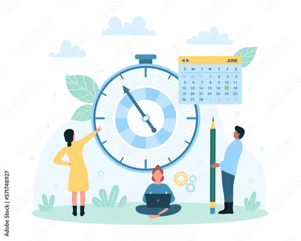 Vetor de Time management vector illustration. Cartoon tiny people ...
