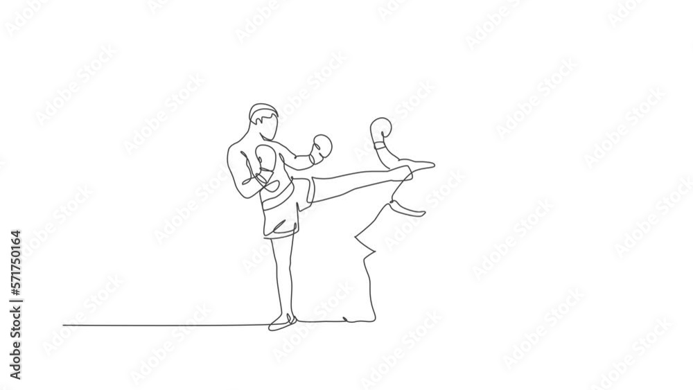 Animated self drawing of single continuous line draw young sportive man ...