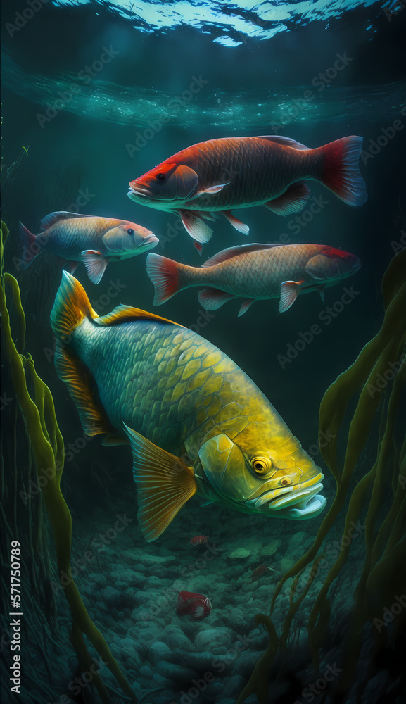 colorful freshwater arowana fish swimming gracefully in a beautiful ...