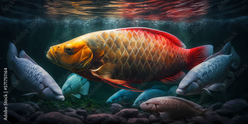 colorful freshwater arowana fish swimming gracefully in a beautiful ...