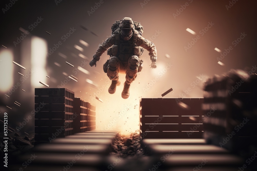 Leap into Action: Epic Composition of Future Soldier Jumping over ...