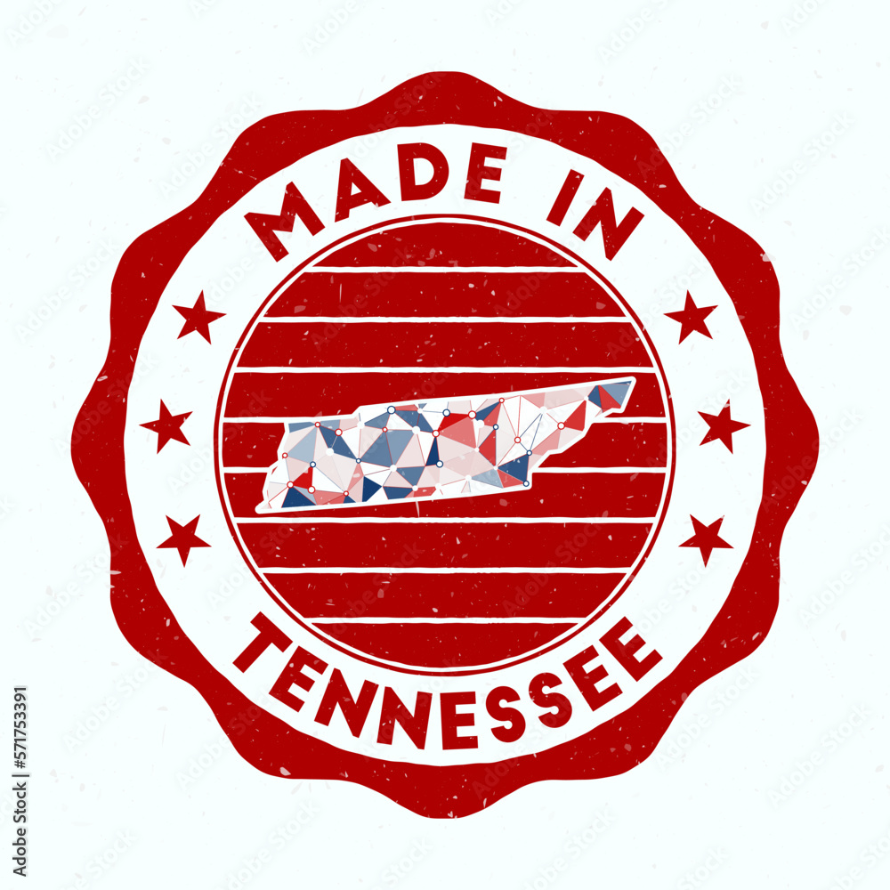 Made In Tennessee. Us state round stamp. Seal of Tennessee with border ...