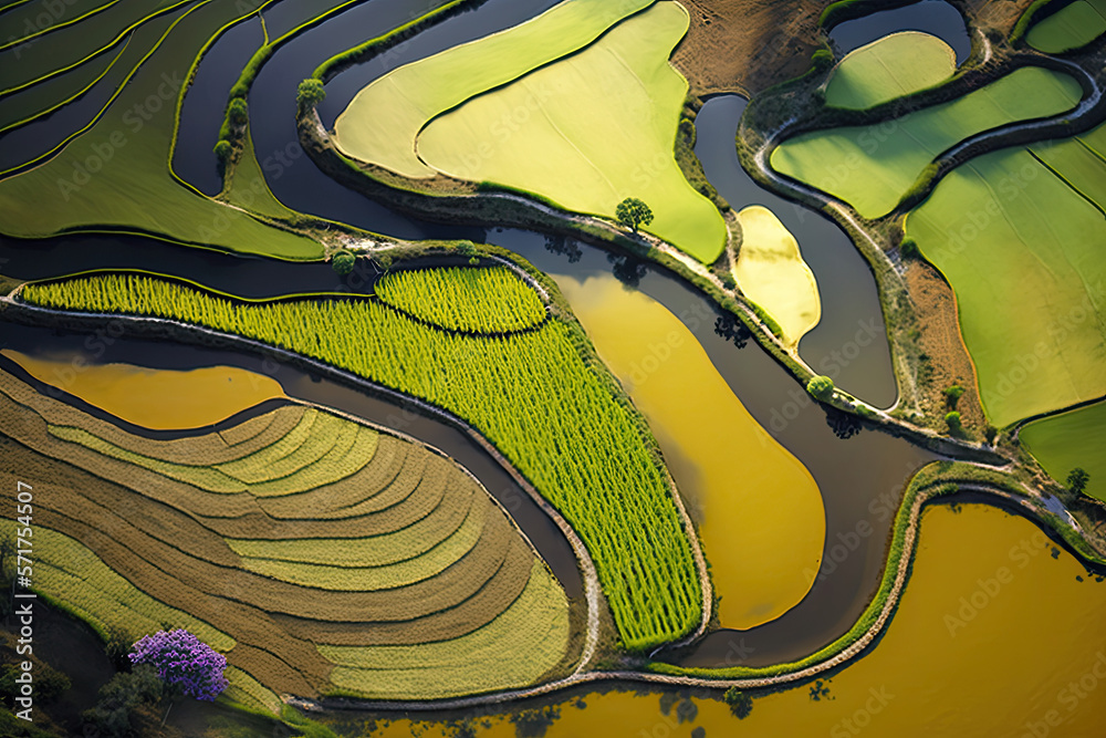 View from Above of a Terraced Rice Field in Bandung, West Java ...