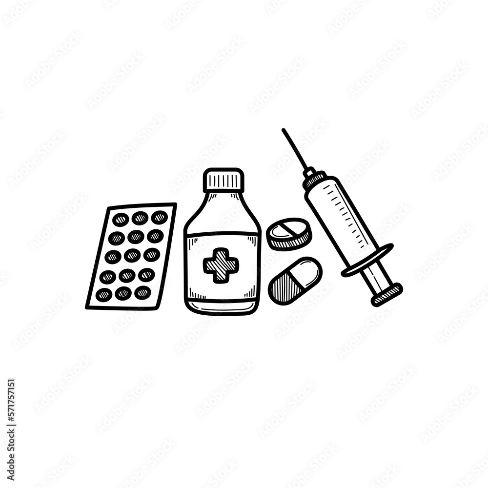 Drugs vector illustration in doodle style isolated on white background ...