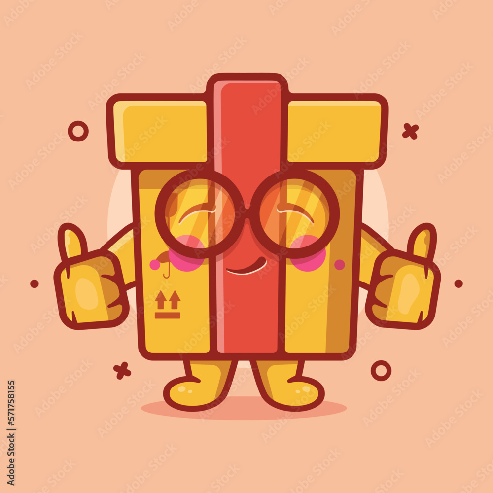 Vetor de funny cardboard box character mascot with thumb up hand ...