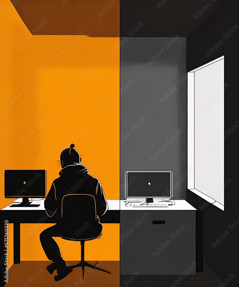 Digital Divide: A Single Color Cartoon Illustrating Remote Workers in a ...