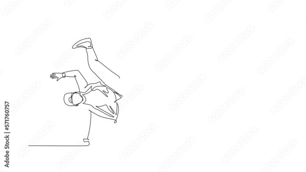 Animation of one line drawing modern street dancer man with tracksuit ...