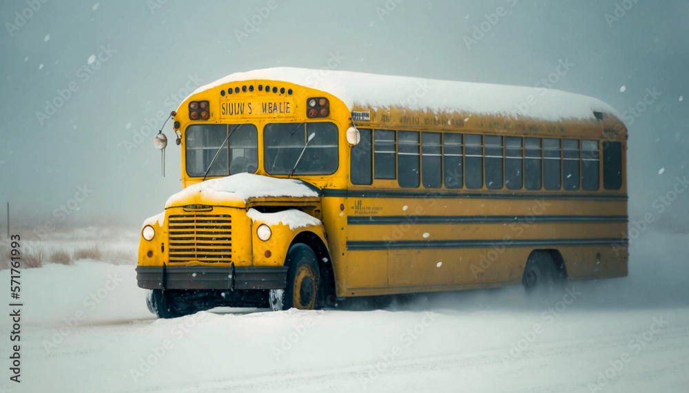 School Bus Covered in Snow in Winter Illustration ~ Created using ...
