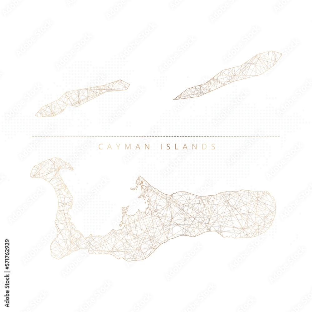 Low poly map of Cayman Islands. Gold polygonal wireframe. Glittering ...