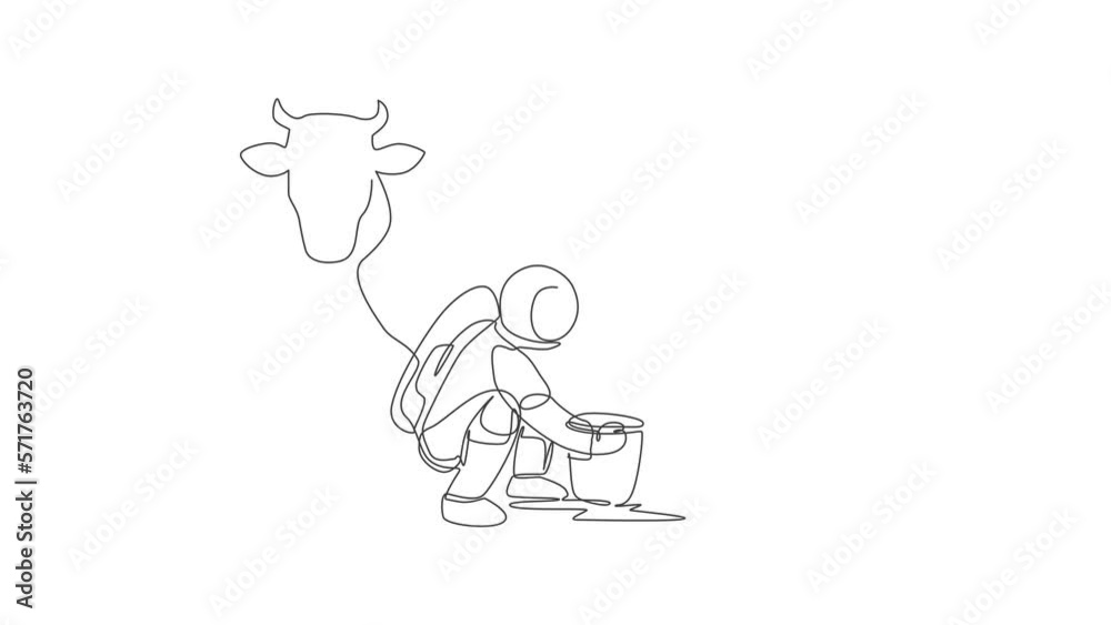 Animated self drawing of continuous line draw astronaut squat down ...