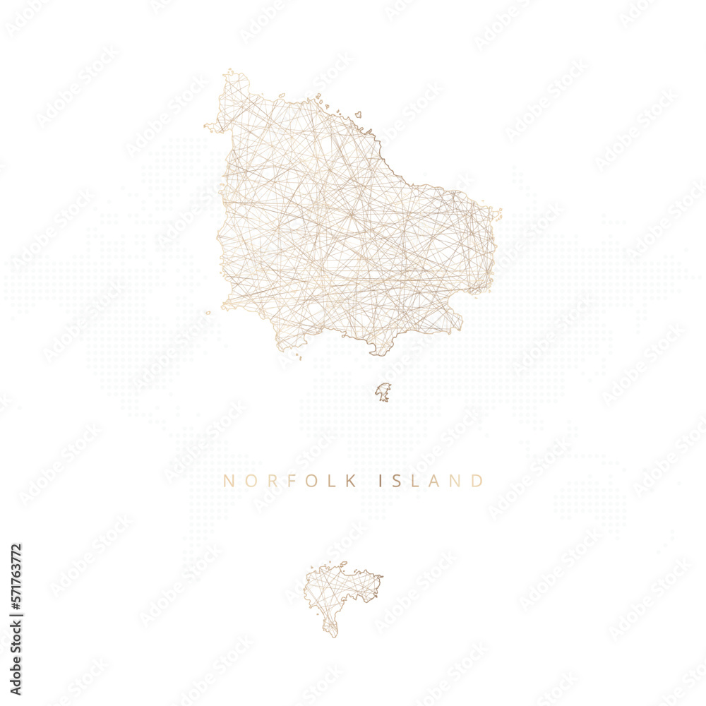 Low poly map of Norfolk Island. Gold polygonal wireframe. Glittering ...