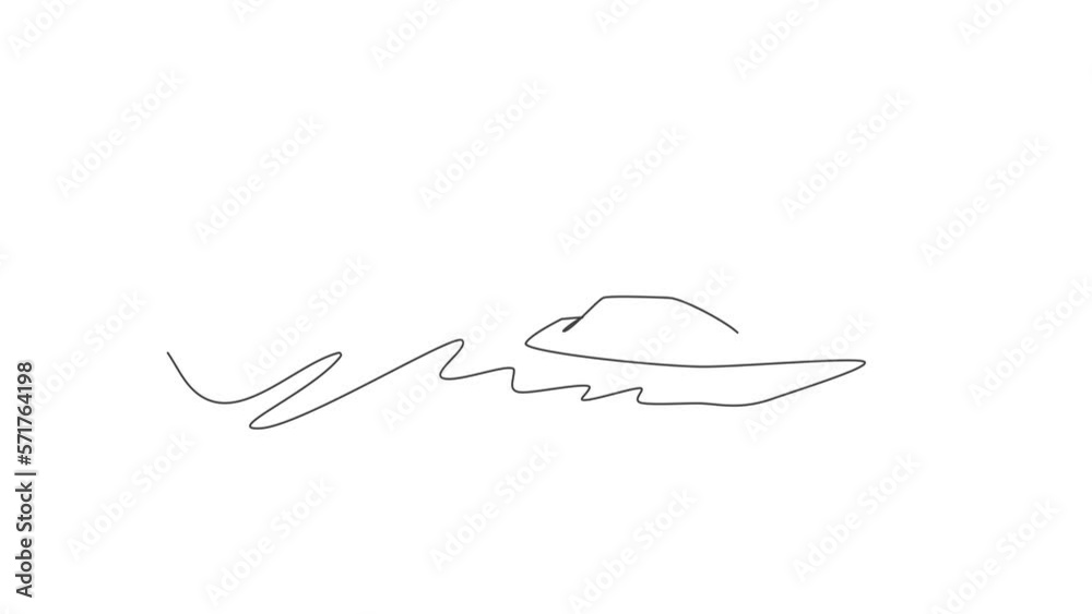 Animation of one single line drawing of fast speed boat sailing on the ...