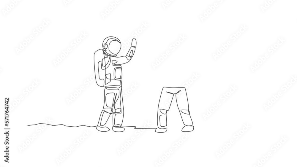 Animation of one line drawing of two happy astronauts gave high five ...