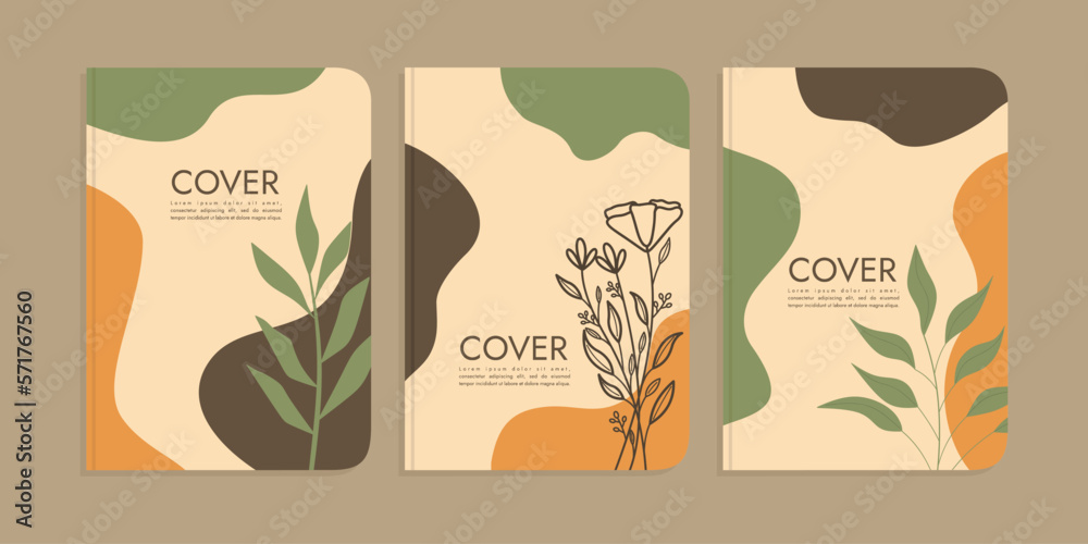 set of book cover designs with hand drawn floral decorations. abstract ...