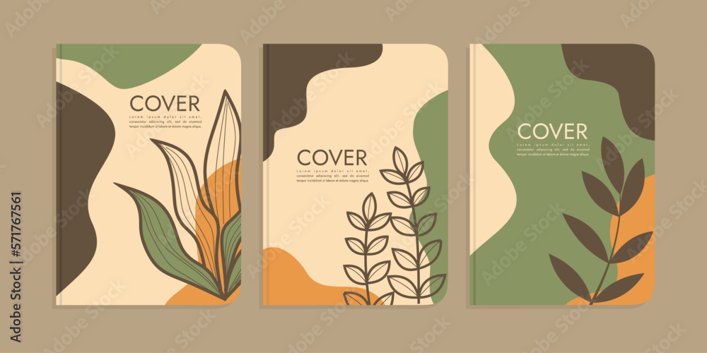 set of book cover designs with hand drawn floral decorations. abstract ...