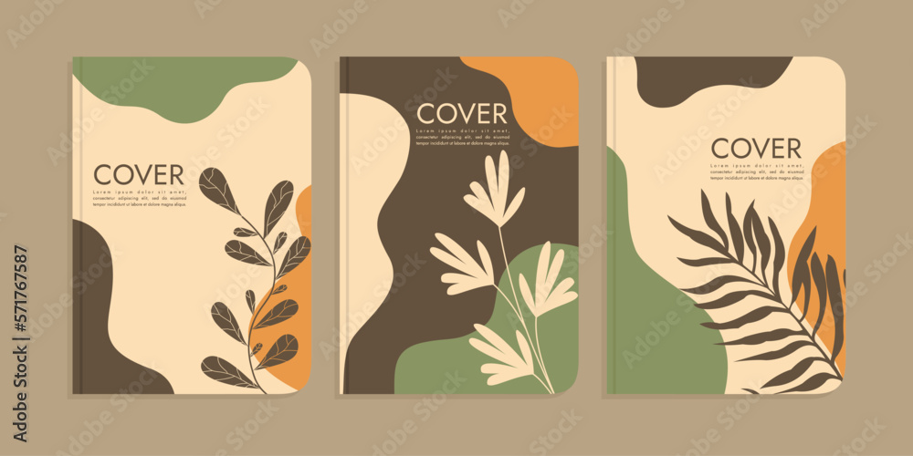 set of book cover designs with hand drawn floral decorations. abstract ...