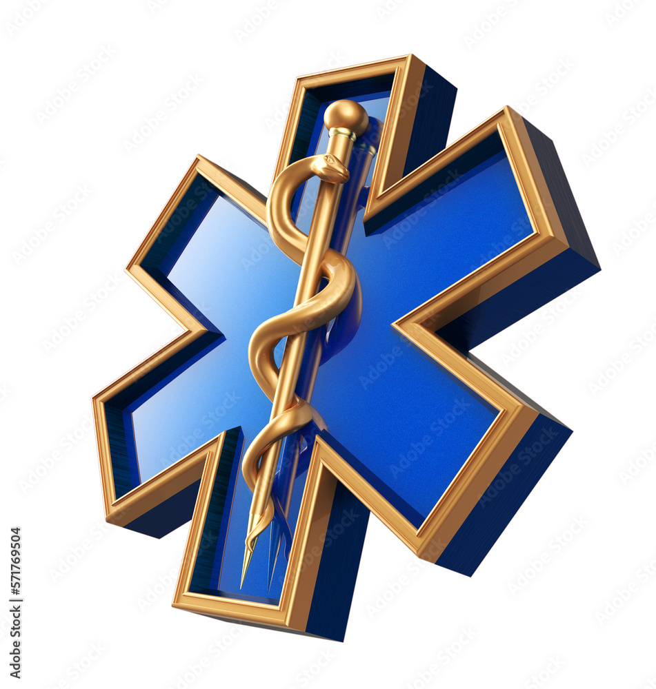 Medical symbol blue Star of Life with Rod of Asclepius icon isolated ...