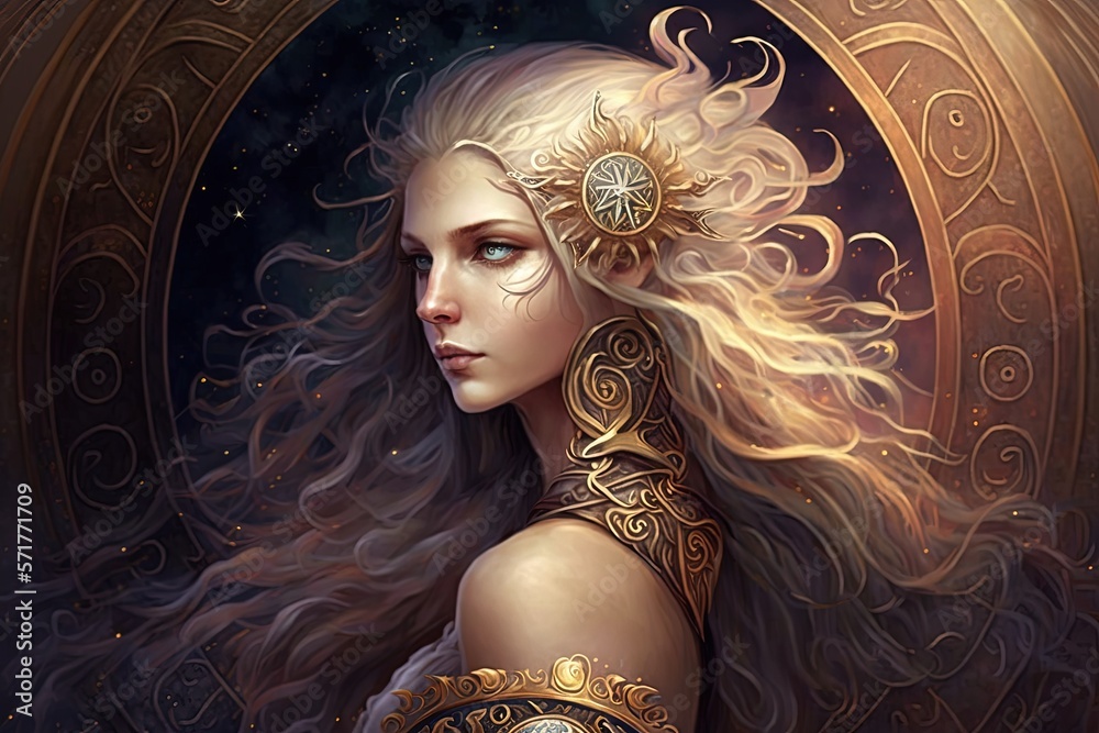 Backdrop of sacred zodiac Virgo symbols, astrology, alchemy, magic ...