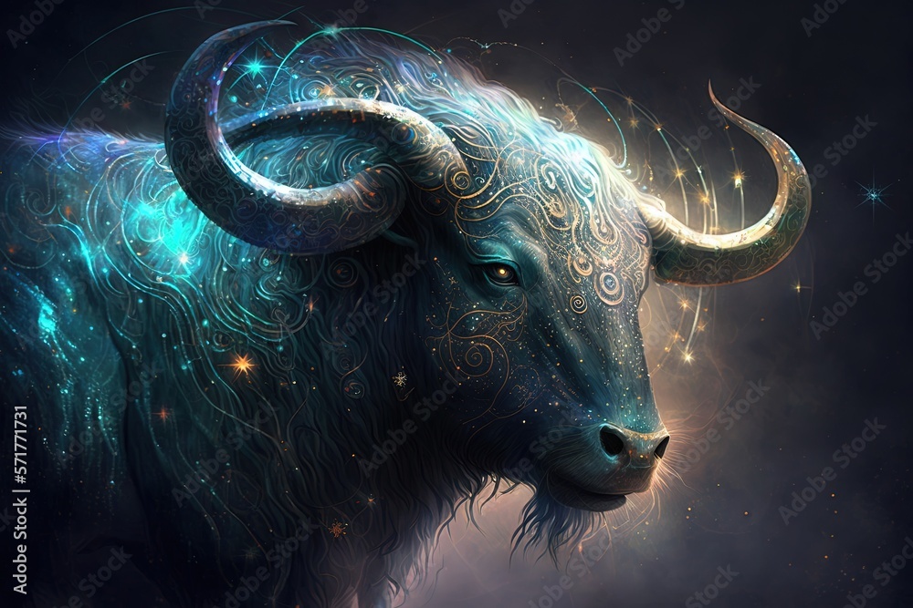 Backdrop of sacred zodiac Taurus symbols, astrology, alchemy, magic ...