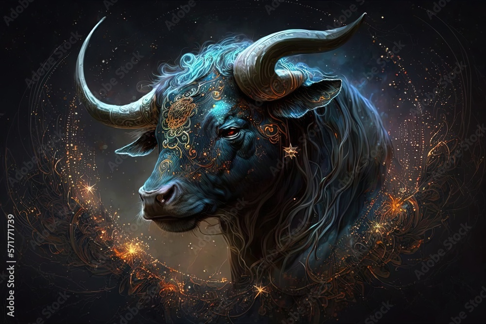 Backdrop of sacred zodiac Taurus symbols, astrology, alchemy, magic ...